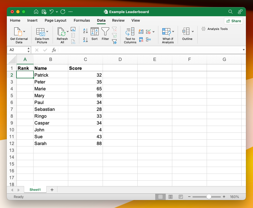How to create a leaderboard using Microsoft Excel